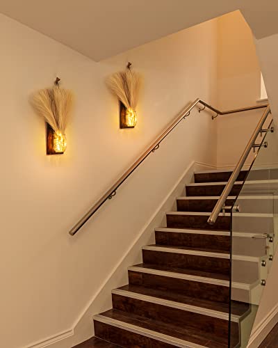 Mason Jar Wall Decor with LED Lights, JACKYLED Rustic Mason Jar Sconces with 12 PCS Faux Pampas Grass, Wall Art Decor for Boho Home Decor, Farmhouse, Bedroom, Kitchen, Living Room Hallway Decorative