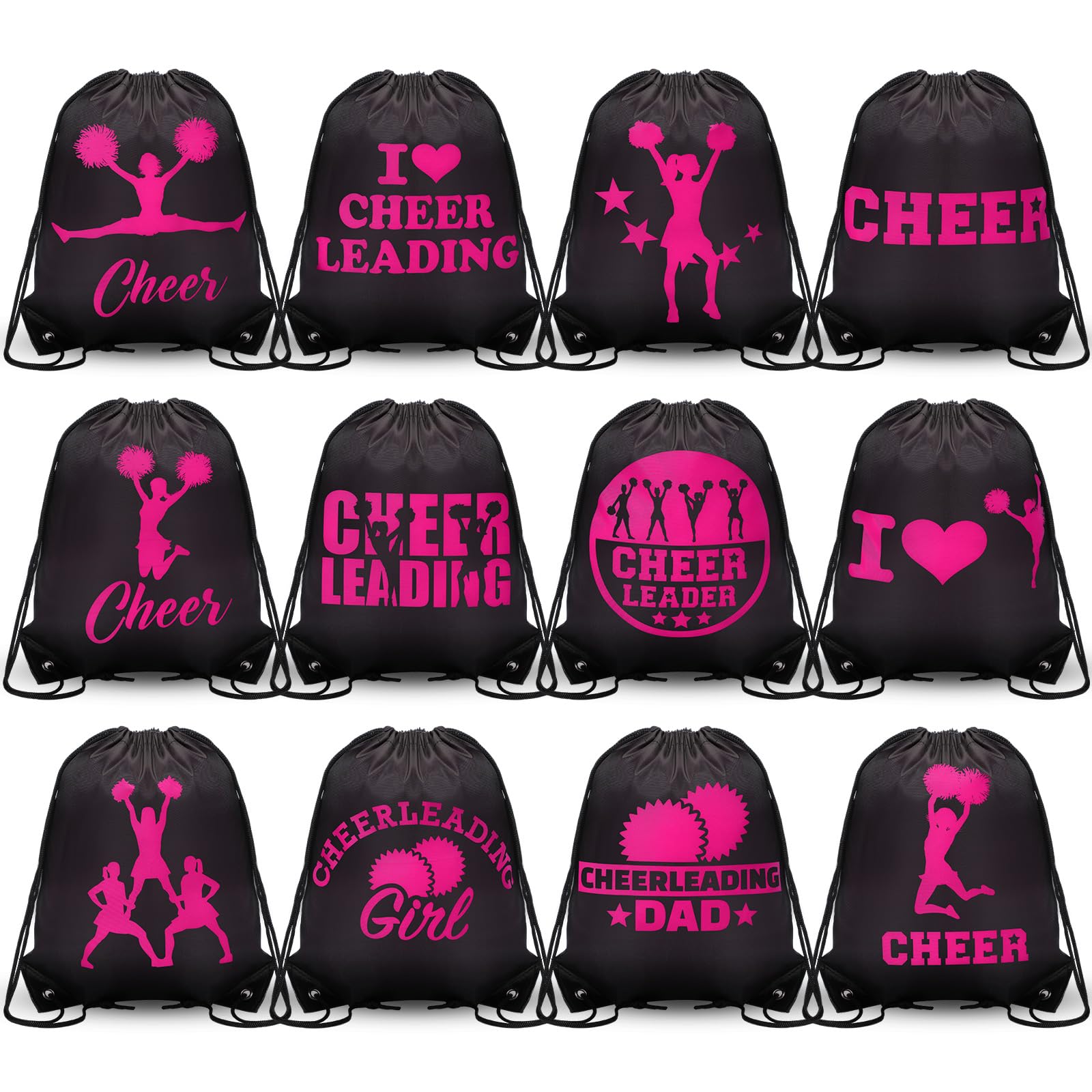 Paterr 12 Pcs Cheer Drawstring Backpack Cheerleaders Drawstring Gym String Bag Sports Gifts for Women Men(Pink, 11.8 x 10 Inch)