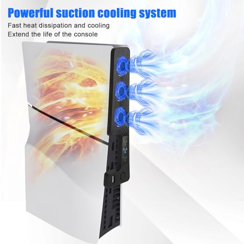 PS5 Slim Cooling Fan, SIKEMAY New PlayStation 5 Slim Console Accessories Cooler with USB Port and 3 Adjustable Quiet 9500-Speed Fans, Cool LED Light for PS5 Slim Digital/Disc Edition System (Black)