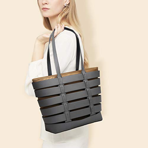 2Pcs Women Tote Handbag Oxford Cloth Purse Top Handle Work Bag Large Capacity Shoulder Bag For Work (Grey)