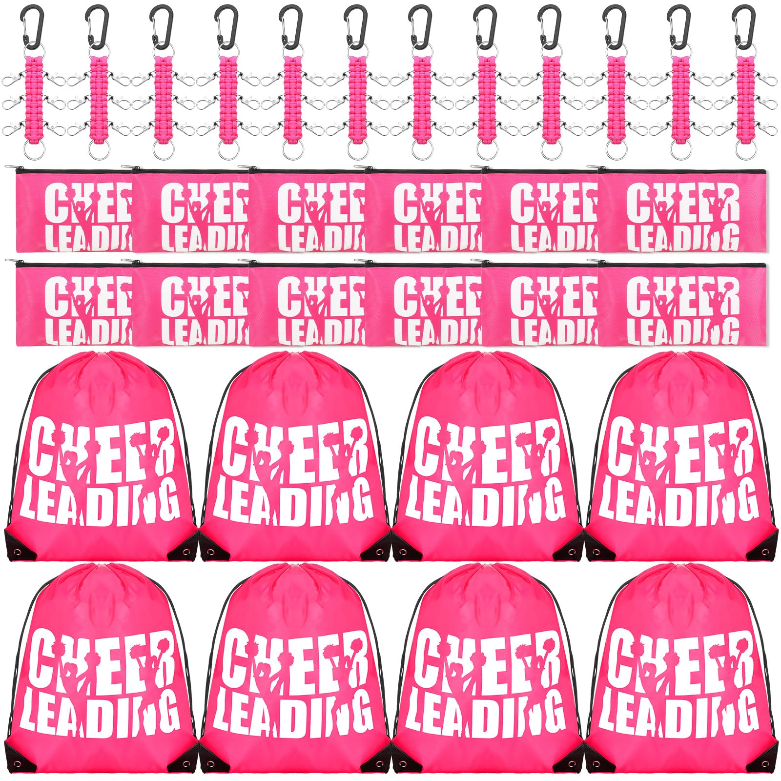 Sadnyy 36 Pcs Cheer Gifts Drawstring Backpack Makeup Bag Bows Holder, Portable Travel Pouch Cheerleading Accessories for Teen Girls School College Sport Women Teammates Toiletry Gift