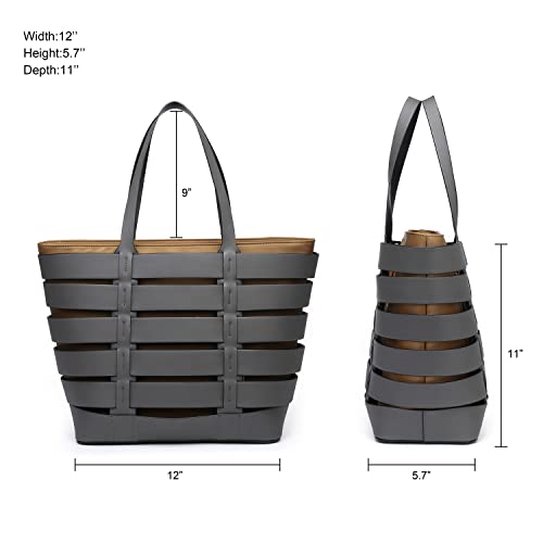 2Pcs Women Tote Handbag Oxford Cloth Purse Top Handle Work Bag Large Capacity Shoulder Bag For Work (Grey)