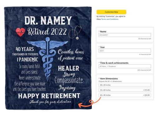 TONGRUIQ Personalized Retirement Blanket for Doctor Custom Name Work Achievement & Year, Doctor Retirement Gifts for Women Men