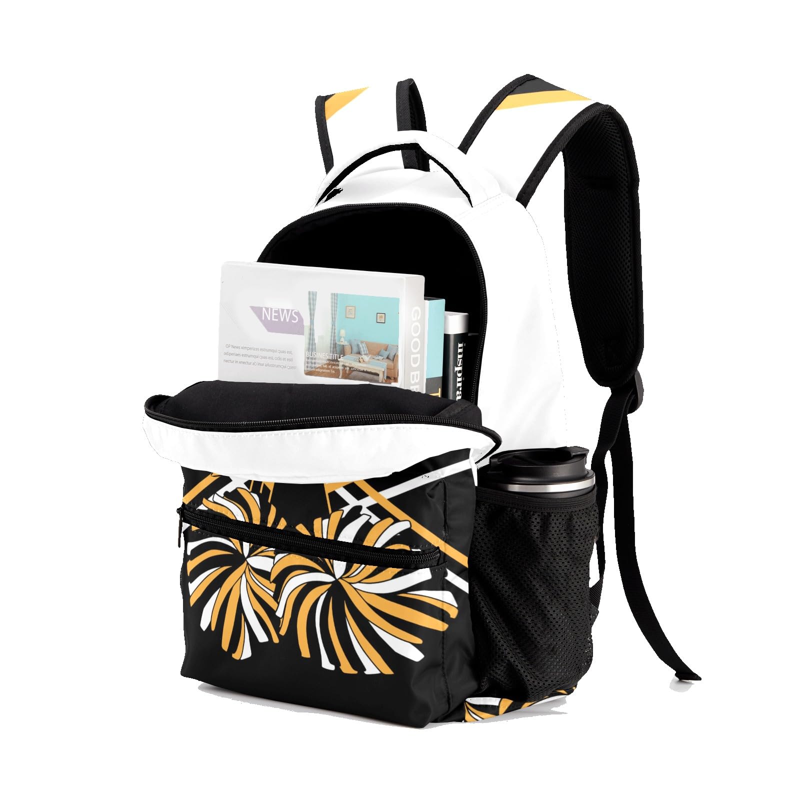 SunFancyCustom Custom Cheer Cheerleader Black Gold Personalized Causual Shoulder Bag Sports Leisure Camping Backpack for Women Men