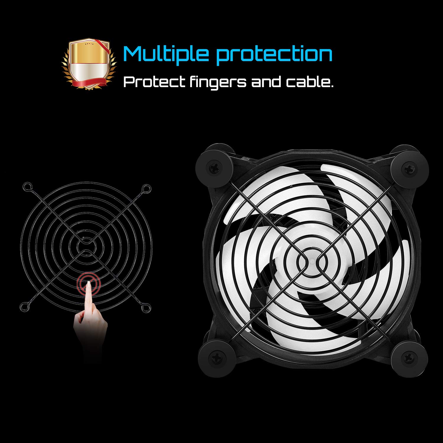 upHere U1207 USB Fan Dual-Ball Bearings,Rainbow LED,Multi-Speed Control,Silent 120mm Fan for Computer Cases Computer Cabinet PlayStation Xbox Cooling