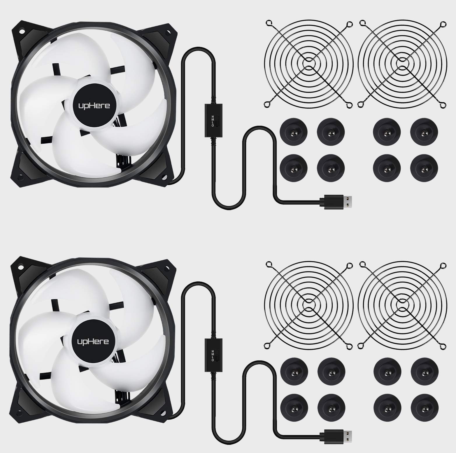 upHere U1207 USB Fan Dual-Ball Bearings,Rainbow LED,Multi-Speed Control,Silent 120mm Fan for Computer Cases Computer Cabinet PlayStation Xbox Cooling