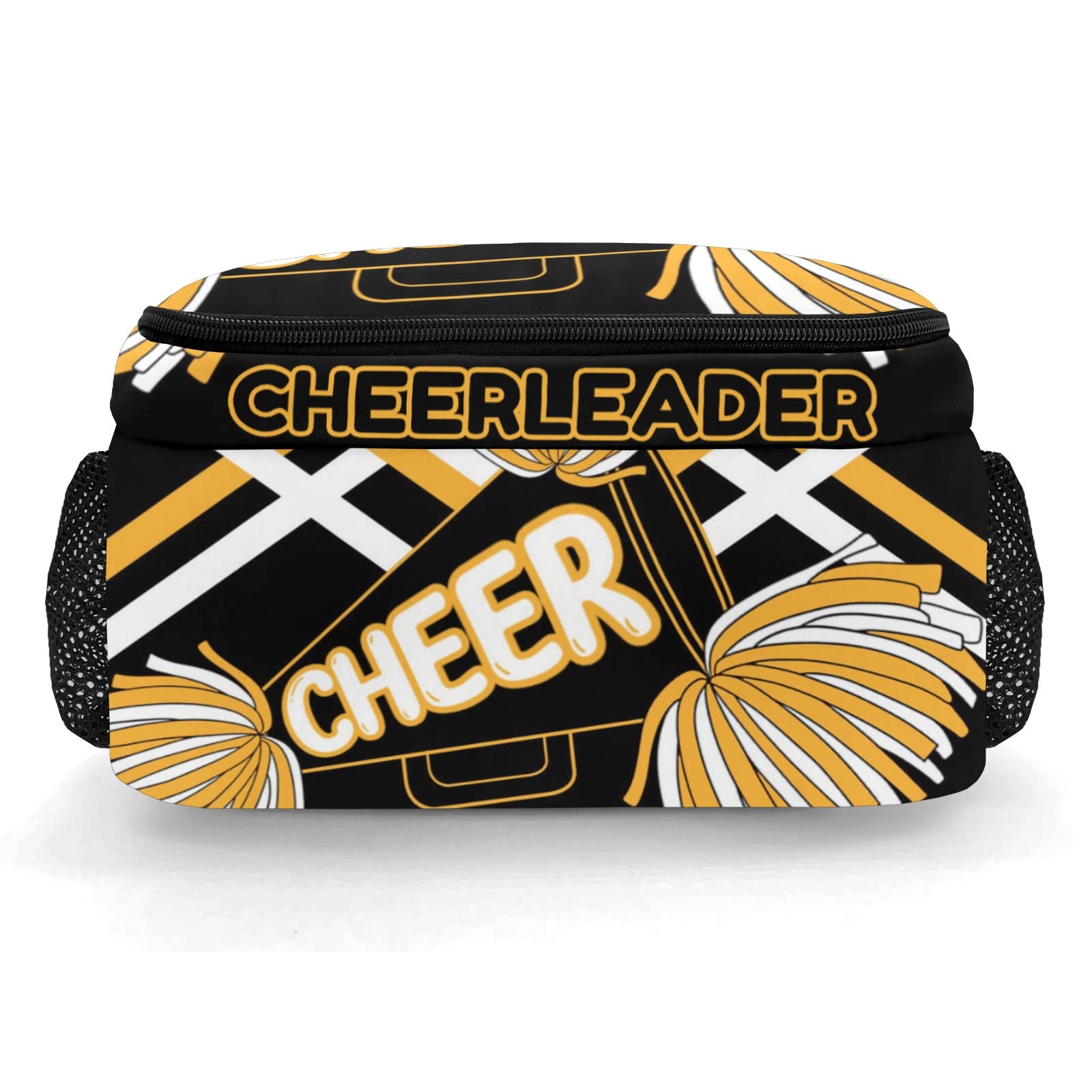 Anneunique Custom Cheerleaders Backpack Custom Name Large Capacity Shoulder Bags for Sports Party Cheer Pom Gold Yellow Black White