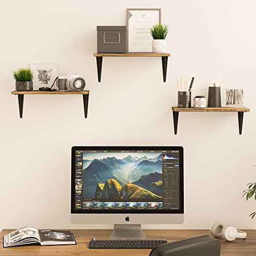 Wallniture Arras 17"x8" Wall Bookshelves for Living Room Decor Kitchen Organization Office Decor, Shelves for Bedroom & Bathroom Storage Set of 3, Burnt Finish