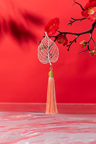 4 Metal Bookmarks with Tassels. Four Different Leaf Shapes, Representing The Four Seasons of Nature, Rose Gold, 2.56Wx2.56L