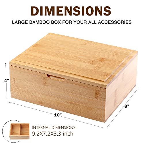 Large Natural Bamboo Decorative Storage Box Wooden Keepsake Box - 10β x 8β x 4β with Magnetic Lid for Home Storage (Standard Version)