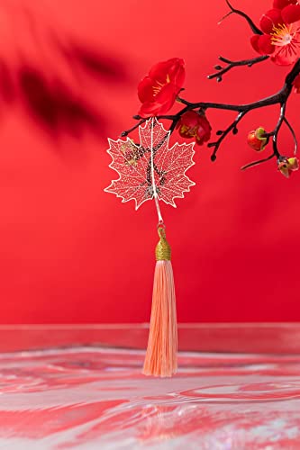 4 Metal Bookmarks with Tassels. Four Different Leaf Shapes, Representing The Four Seasons of Nature, Rose Gold, 2.56Wx2.56L