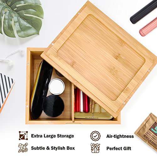 Large Natural Bamboo Decorative Storage Box Wooden Keepsake Box - 10β x 8β x 4β with Magnetic Lid for Home Storage (Standard Version)