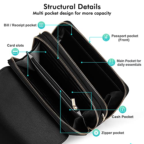 Peacocktion Small Crossbody Bags for Women, RFID Wallet Purse Cellphone Card Holder Wristlet 2 Straps, Black