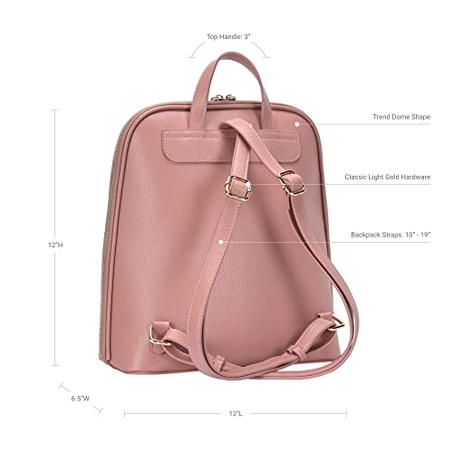 MMS Brands Miztique The Chloe Backpack Purse for Women, Sleek Shoulder Bag, Soft Vegan Leather - Blush