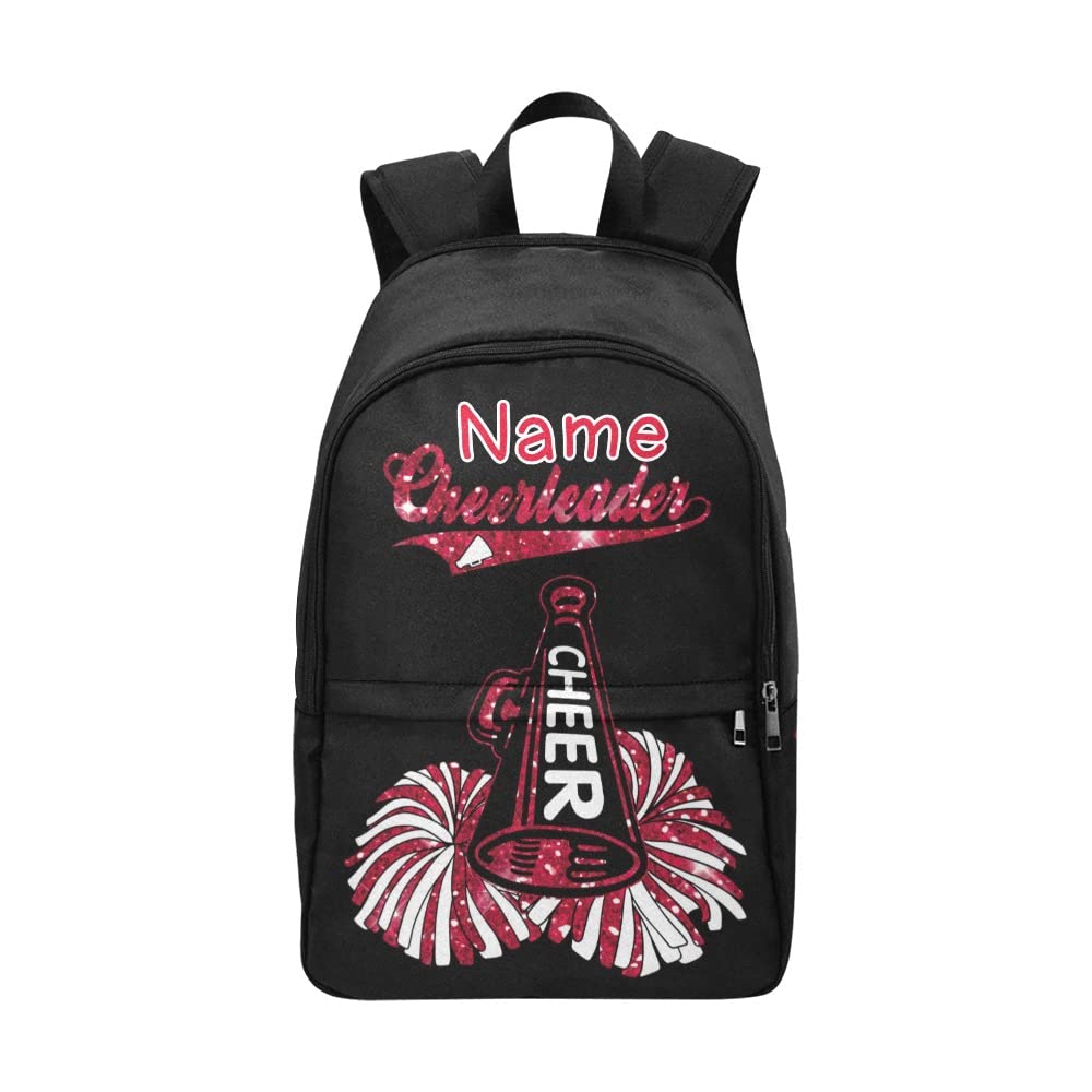 CUXWEOT Personalized Cheer Red Cheerleader Backpack with Name Custom Travel Daypack Bag for Man Woman Gifts