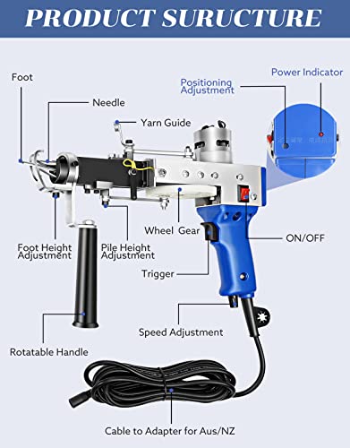Tufting Gun, Carpet Weaving Machine, 2 in 1 Cut and Loop Pile Electric Tufting Gun, 5-45 Stitches/s High Speed Rug Gun, 4-19mm Adjustable Pile Height, Hand Tufting Gun for Handmade DIY (Tufting cloth)