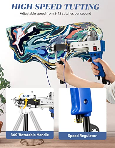 Tufting Gun, Carpet Weaving Machine, 2 in 1 Cut and Loop Pile Electric Tufting Gun, 5-45 Stitches/s High Speed Rug Gun, 4-19mm Adjustable Pile Height, Hand Tufting Gun for Handmade DIY (Tufting cloth)