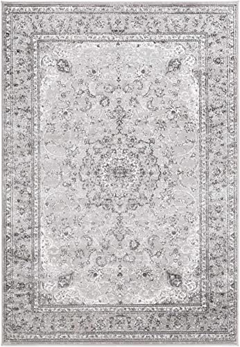 Mark&Day Area Rugs, 7x9 Terband Updated Traditional Charcoal Area Rug, White/Beige/Black Carpet for Living Room, Bedroom or Kitchen (6'7" x 9')