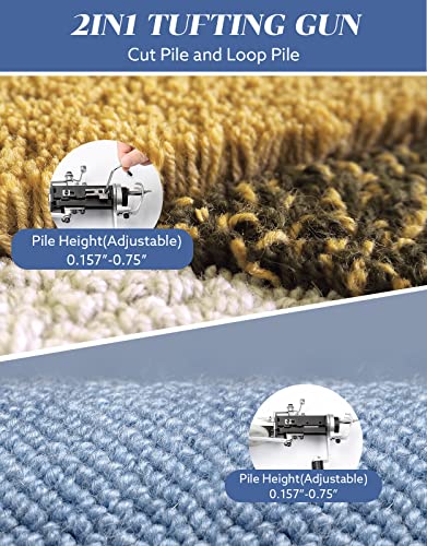 Tufting Gun, Carpet Weaving Machine, 2 in 1 Cut and Loop Pile Electric Tufting Gun, 5-45 Stitches/s High Speed Rug Gun, 4-19mm Adjustable Pile Height, Hand Tufting Gun for Handmade DIY (Tufting cloth)