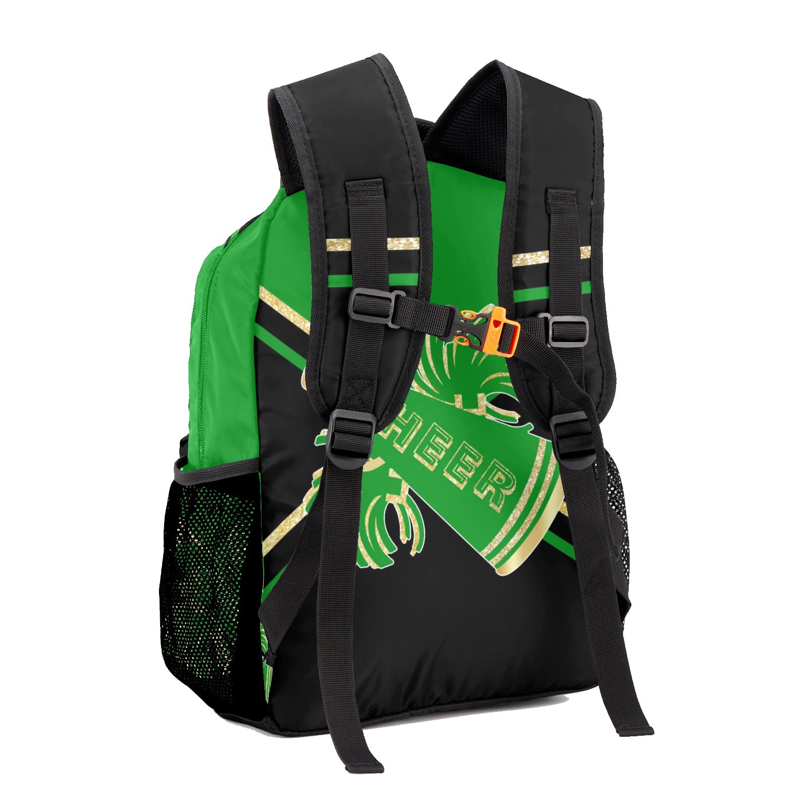 BigBigift Cheer Green Black Cheerleaders Backpack Shoulder Shopping Bag Travel Casual Bags with Name Text, 12.2(L)x5.9(W)x16.5(H)inch