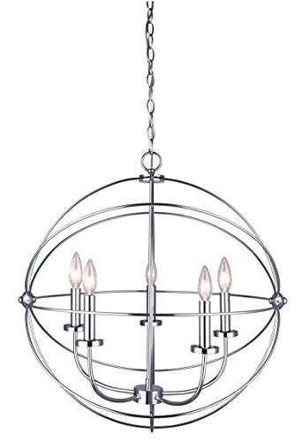 CANARM ICH282B05CH25 Sumerside 5 Light Chandelier, 25.2" x 25.2" x 11.81", Chrome