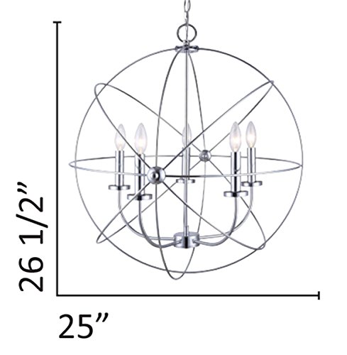 CANARM ICH282B05CH25 Sumerside 5 Light Chandelier, 25.2" x 25.2" x 11.81", Chrome