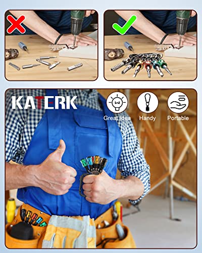 Upgrade, Push to Unlock,katerk 6pcs 1/4 inch Hex Shank Aluminum Alloy Screwdriver Bits Holder Light-weight Quick-change Extension Bar Keychain Drill Screw Adapter Change Portable, With Black Carabiner