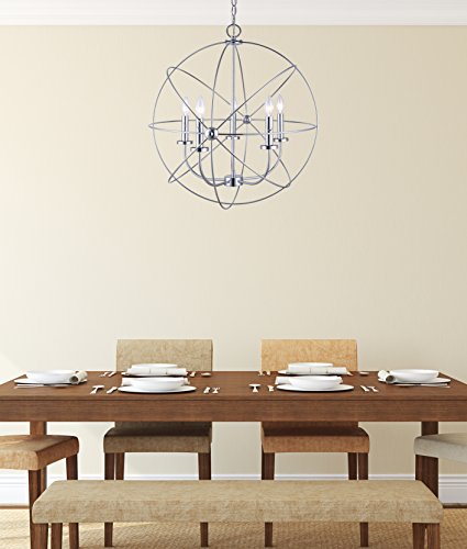 CANARM ICH282B05CH25 Sumerside 5 Light Chandelier, 25.2" x 25.2" x 11.81", Chrome