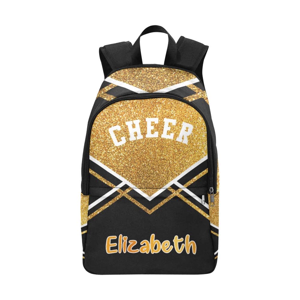CUXWEOT Personalized Cheerleader Gold Print Backpack with Name Custom Travel Daypack Bag for Man Woman Gifts