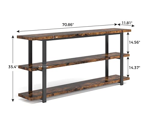 VANOMi 70.8 Inch Extra Long Console Table for Entryway, Narrow Hallway Table, Wood Sofa Table with 3 Tier Storage Shelves for Living Room