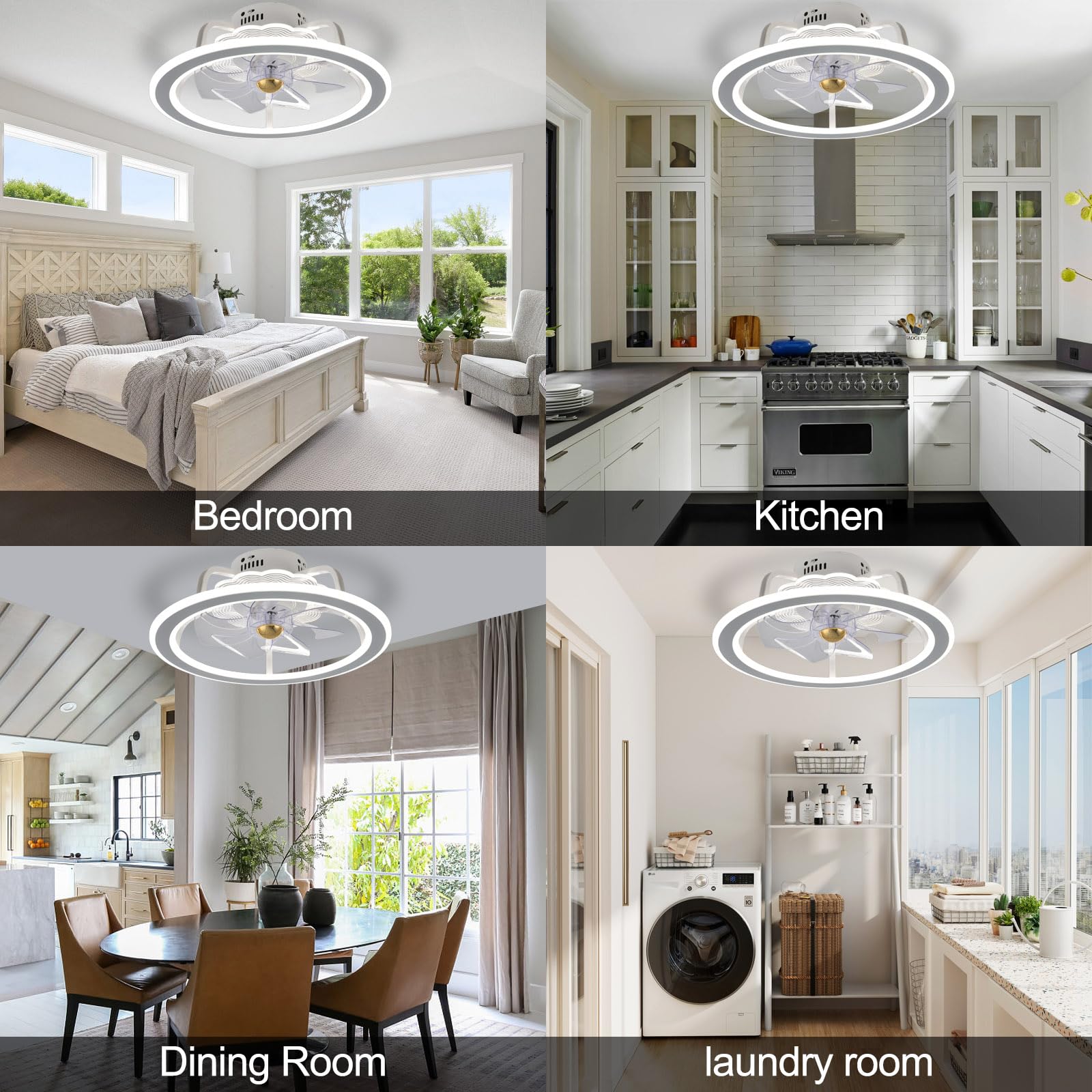 FOSOQIB Low Profile Ceiling Fan with Light and Remote 3-Color Dimmable,3-Speed Reversible Blade Bladeless Ceiling Fan with Light, Ceiling Fans with Lights for Bedroom Kitchen Home Office