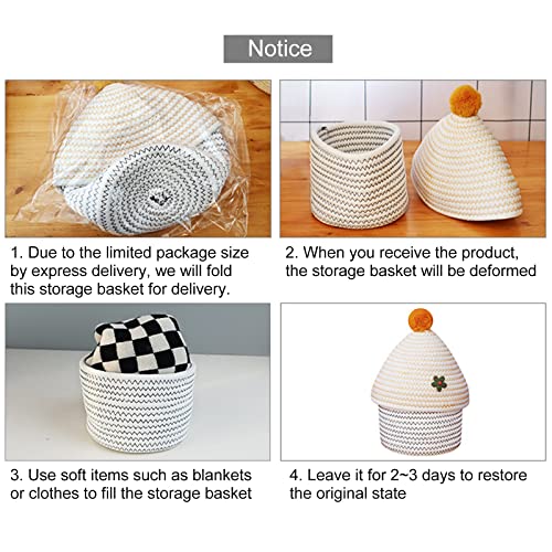 RNCOZE Small House Shaped Storage Basket, Handmade Cotton Rope Organizer Basket with Lid, Creative Snack Container Decorative Storage Bin for Living Room Bedroom Home Storage(Yellow)