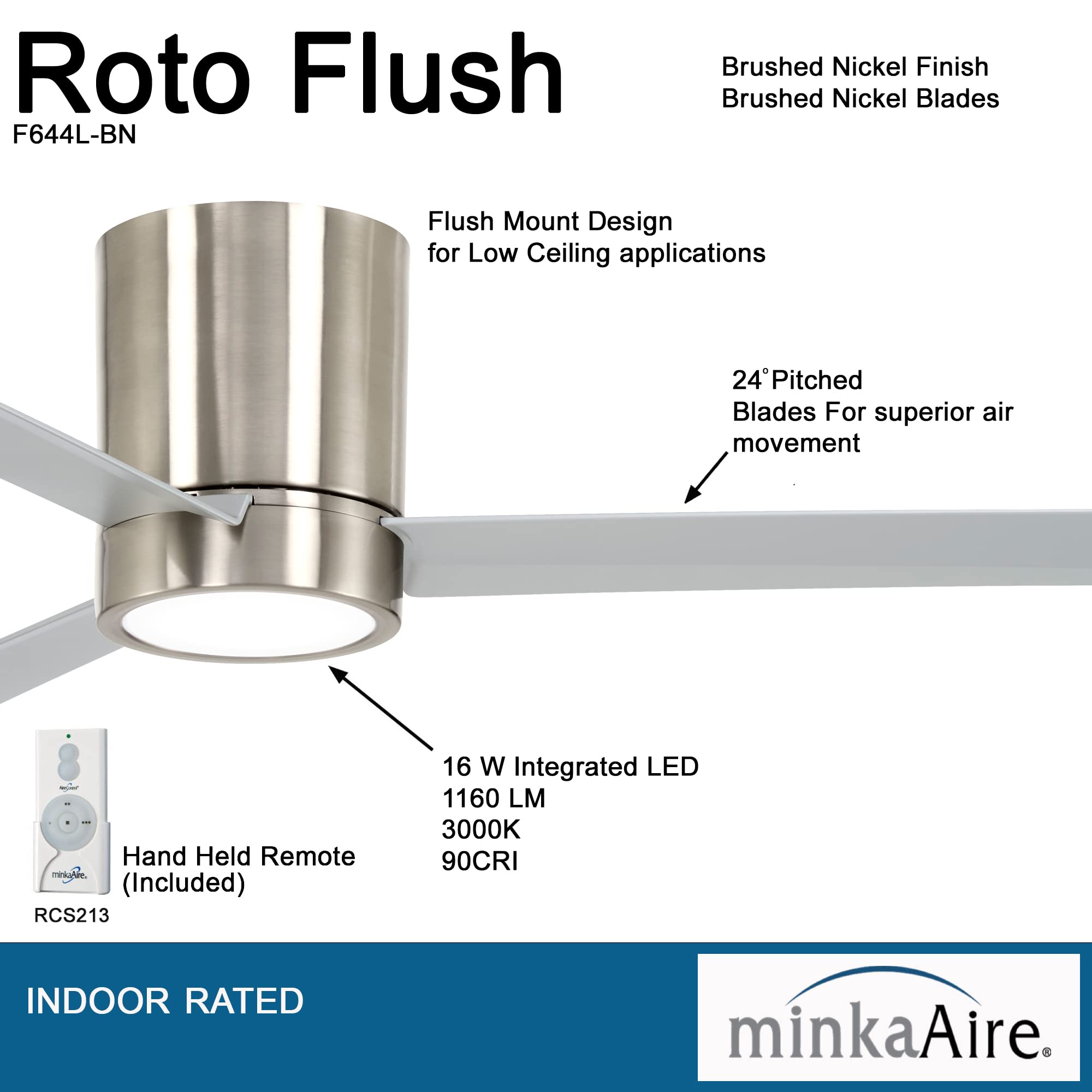 MINKA-AIRE Roto Flush 52" Hugger LED Ceiling Fan F644L-BN - Brushed Nickel