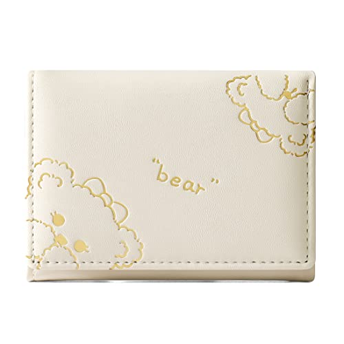 Belsmi Women Small Slim Minimalist Leather Bifold Trifold Wallets (Style D - Beige)