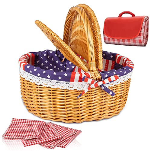 Wickerz Wicker Picnic Basket with Blanket - Luxurious Picnic Basket for 2 Or 4 Person with 78 x 58 inches Matt and 4 Napkins - Upgrade Your Outdoor Dining Experience with Picnic Baskets for Couples