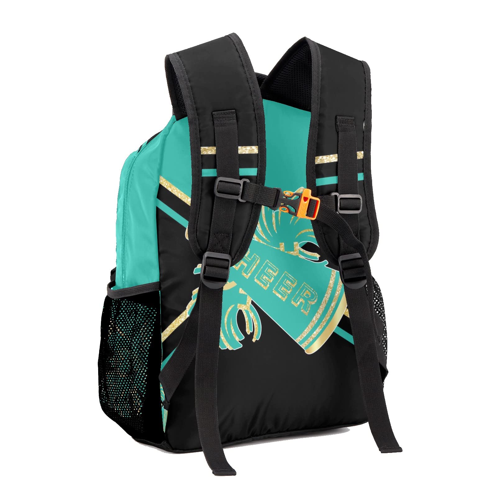 BigBigift Custom Cheer Blue Black Cheerleaders Waterproof Backpack Bookbag with Name for Birthday Holiday Gift, 12.2(L)x5.9(W)x16.5(H)inch
