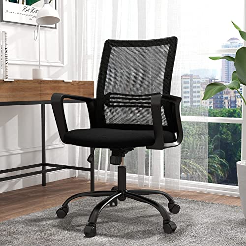 Office Chair, Desk Chair Home Office Chair Mesh Computer Chair Ergonomic Office Chair with Lumbar Support Armrests, Mid Back Task Chair Adjustable Swivel Rolling Chair for Home Office, Living Room