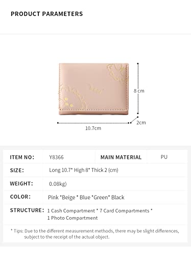 Belsmi Women Small Slim Minimalist Leather Bifold Trifold Wallets (Style D - Beige)