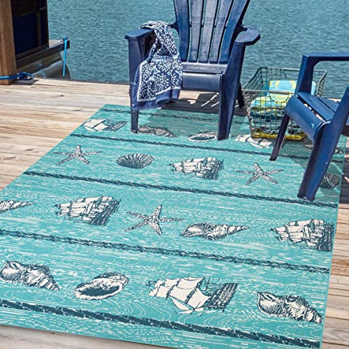 BNM Tropical Leaves Coastal Palm Indoor/Outdoor Area Rug, Sturdy Jute Backing, Perfect for Patio, Backyard, Playroom, Kitchen, Bedrooms, Deck, Dining Room, and Entryway, Pet Friendly, 8' x 10'
