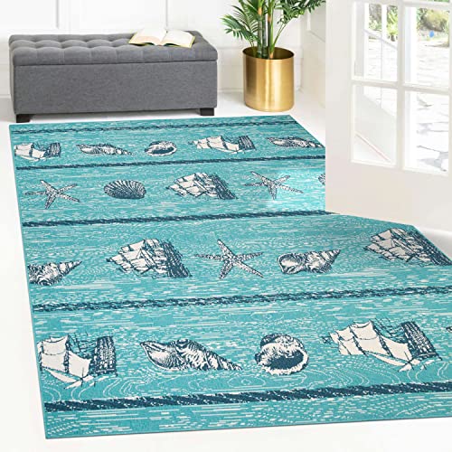 BNM Tropical Leaves Coastal Palm Indoor/Outdoor Area Rug, Sturdy Jute Backing, Perfect for Patio, Backyard, Playroom, Kitchen, Bedrooms, Deck, Dining Room, and Entryway, Pet Friendly, 8' x 10'