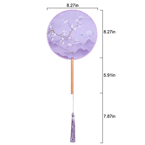 BAOZOON 4PCS Silky Translucent Antique Round Fan Classic Group Fan Floral Pattern Dance Fan Hanfu Women's Tassel Wooden Handle Palace Fan Wedding Favor Gift Home Decor