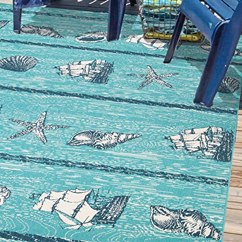 BNM Tropical Leaves Coastal Palm Indoor/Outdoor Area Rug, Sturdy Jute Backing, Perfect for Patio, Backyard, Playroom, Kitchen, Bedrooms, Deck, Dining Room, and Entryway, Pet Friendly, 8' x 10'