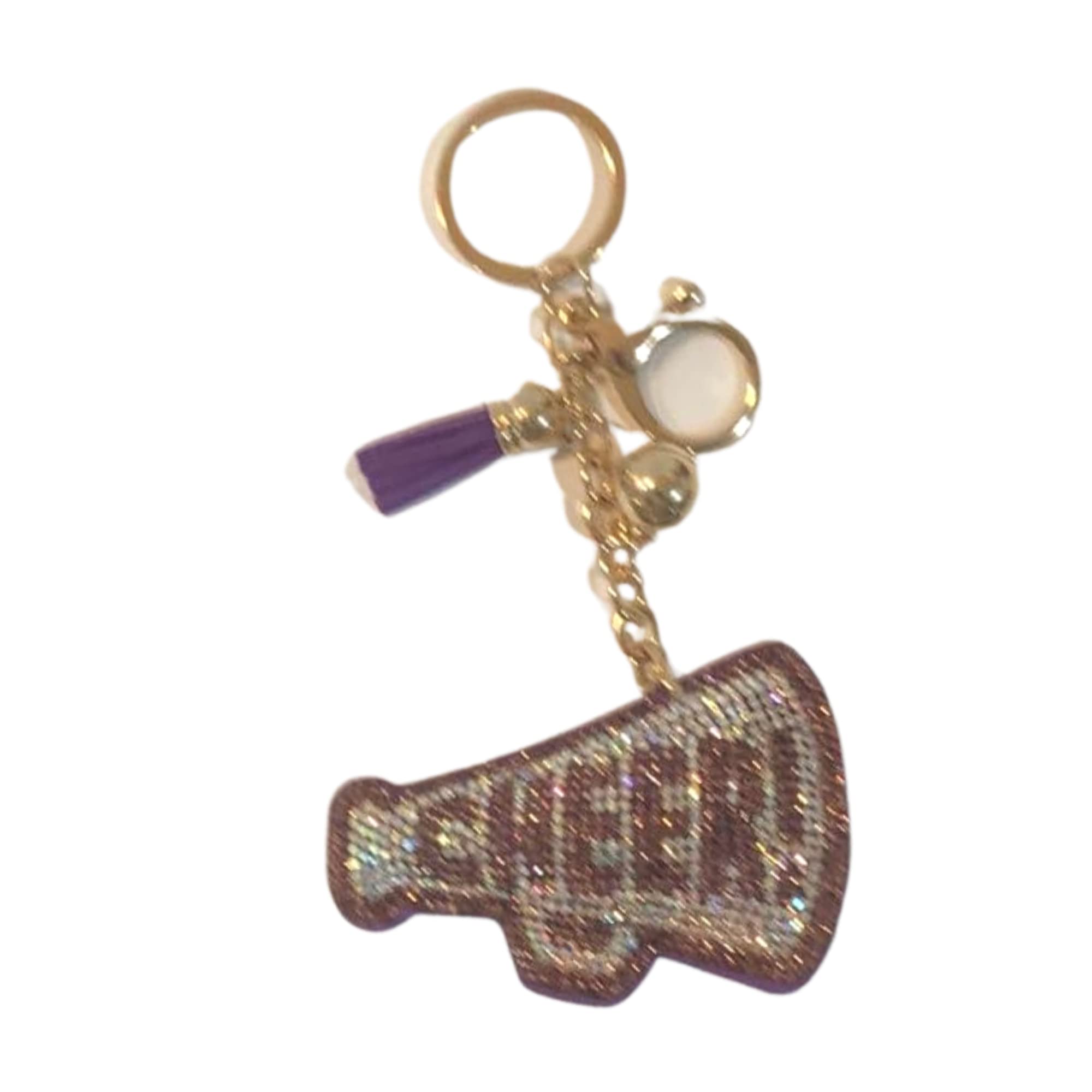 Popfizzy Pink Cheer Keychain for Girls, Bling Cheerleader Backpack Key Chain, Rhinestone Bag Charms, Keyring Key Fob