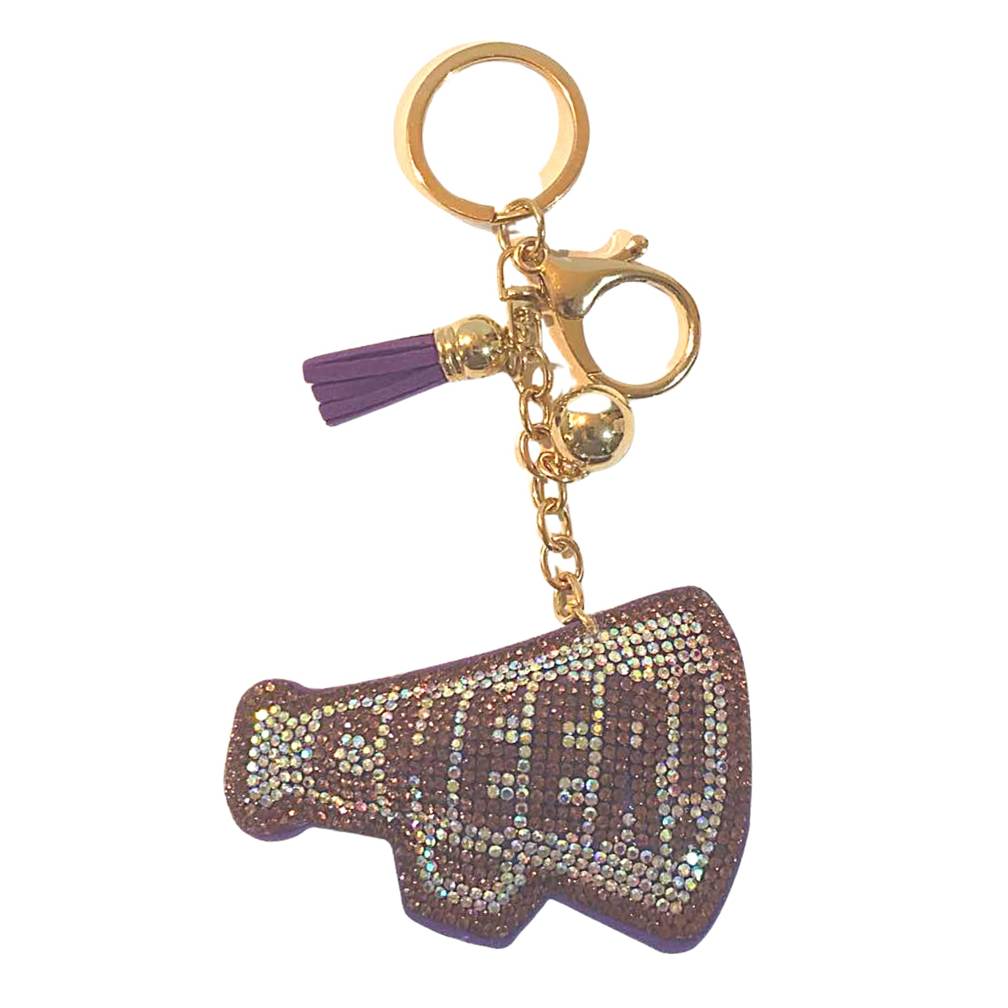 Popfizzy Pink Cheer Keychain for Girls, Bling Cheerleader Backpack Key Chain, Rhinestone Bag Charms, Keyring Key Fob