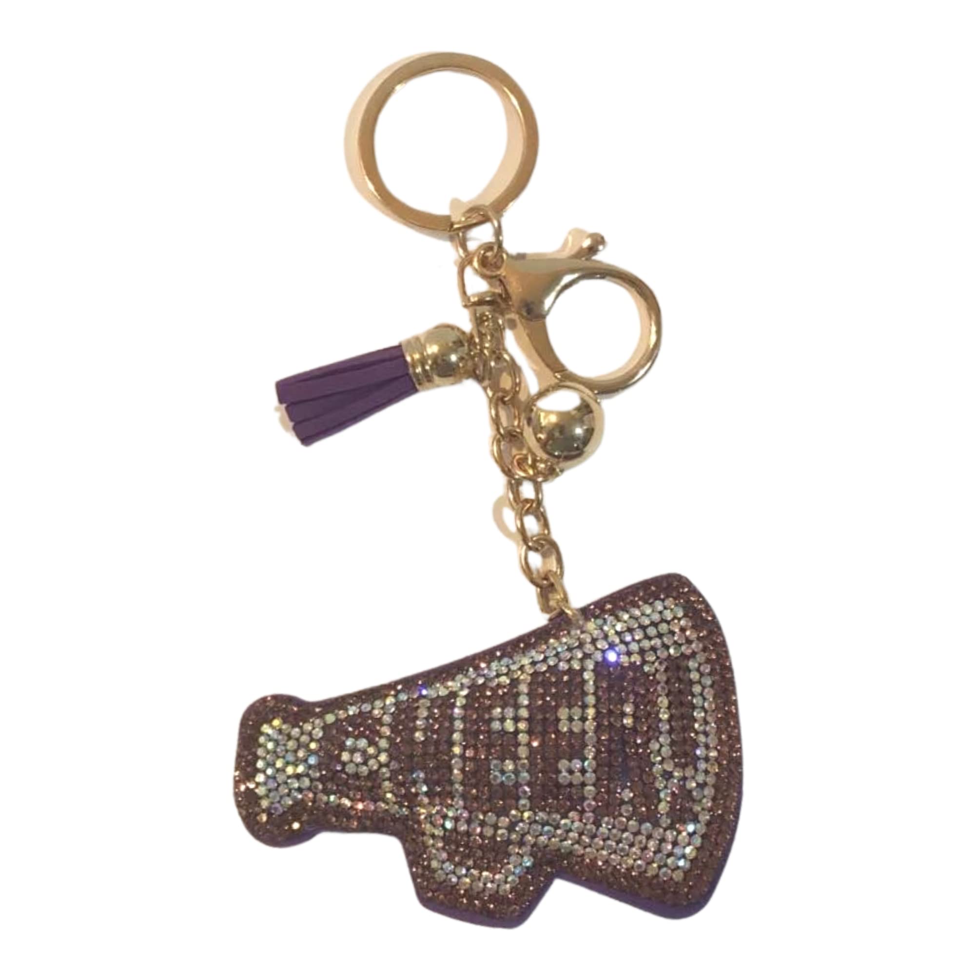 Popfizzy Pink Cheer Keychain for Girls, Bling Cheerleader Backpack Key Chain, Rhinestone Bag Charms, Keyring Key Fob