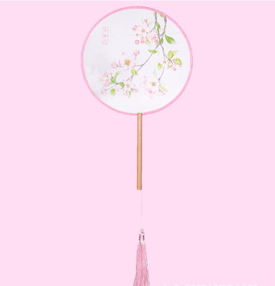 BAOZOON 4PCS Silky Translucent Antique Round Fan Classic Group Fan Floral Pattern Dance Fan Hanfu Women's Tassel Wooden Handle Palace Fan Wedding Favor Gift Home Decor