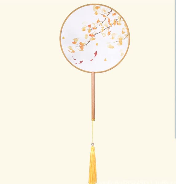 BAOZOON 4PCS Silky Translucent Antique Round Fan Classic Group Fan Floral Pattern Dance Fan Hanfu Women's Tassel Wooden Handle Palace Fan Wedding Favor Gift Home Decor