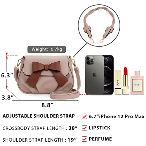 K.EYRE Small Purse for Women Cute Bow Knot Crossbody Shoulder Purses and Handbags - Apricot