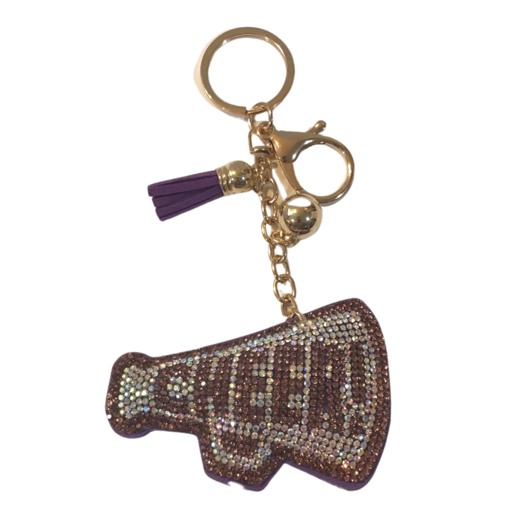 Popfizzy Pink Cheer Keychain for Girls, Bling Cheerleader Backpack Key Chain, Rhinestone Bag Charms, Keyring Key Fob