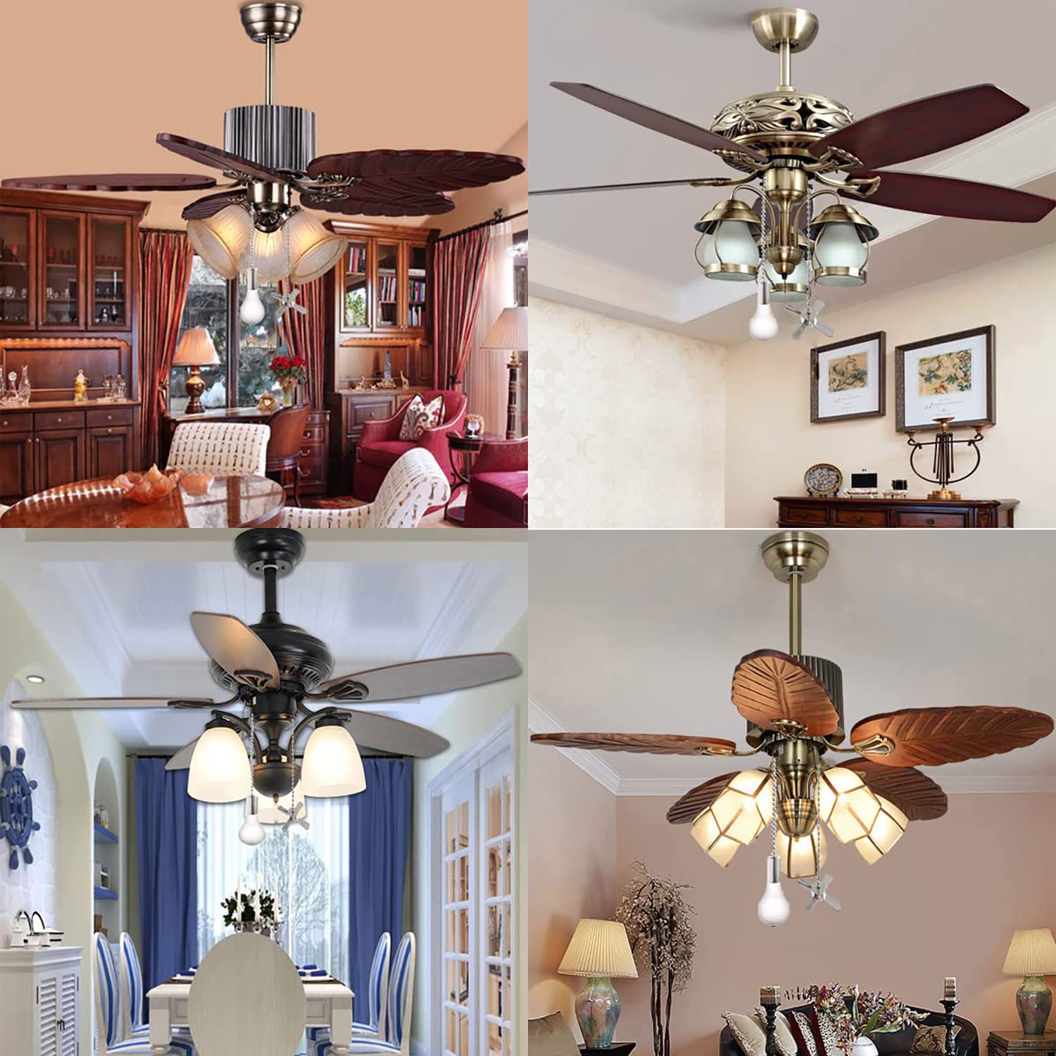 Ceiling Fan Pull Chain, 2pcs 3mm Diameter Beaded Ball , 13.6 Inches Fan Pulls Set with Connector(Nickel )